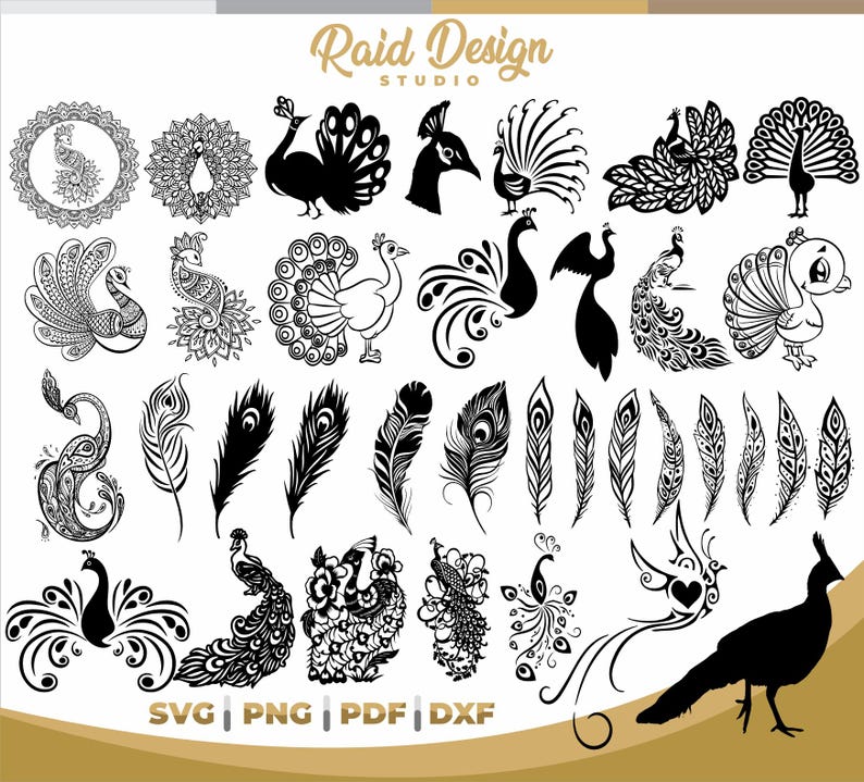 Peacock Bundle Silhouette, Peacock Svg, Peacock Dxf Designs, Peacock ...