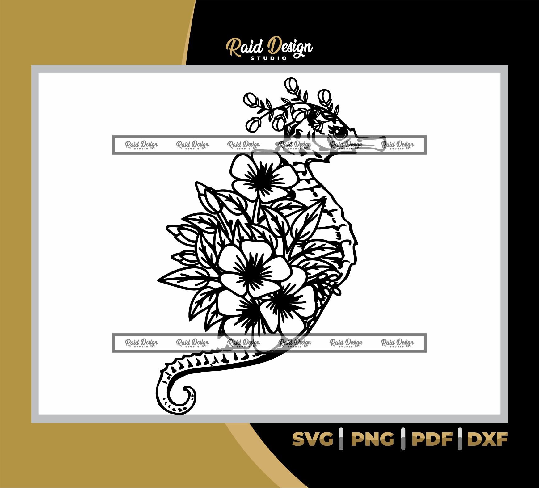Sea Horse Flowers Lineart Svg, Png, Dxf, Pdf, Ai - Etsy