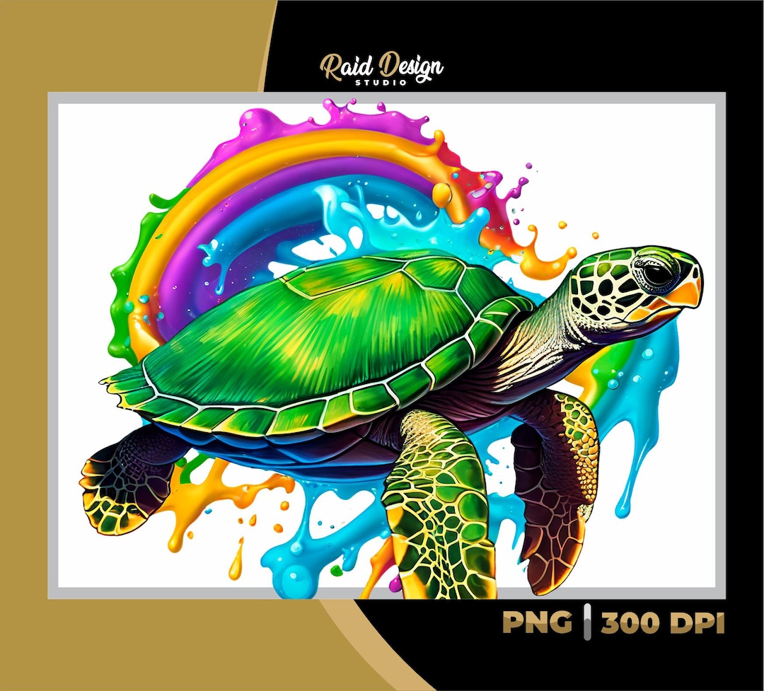 Turtle Design for Print, Colorful Turtle on Transparent Background ...