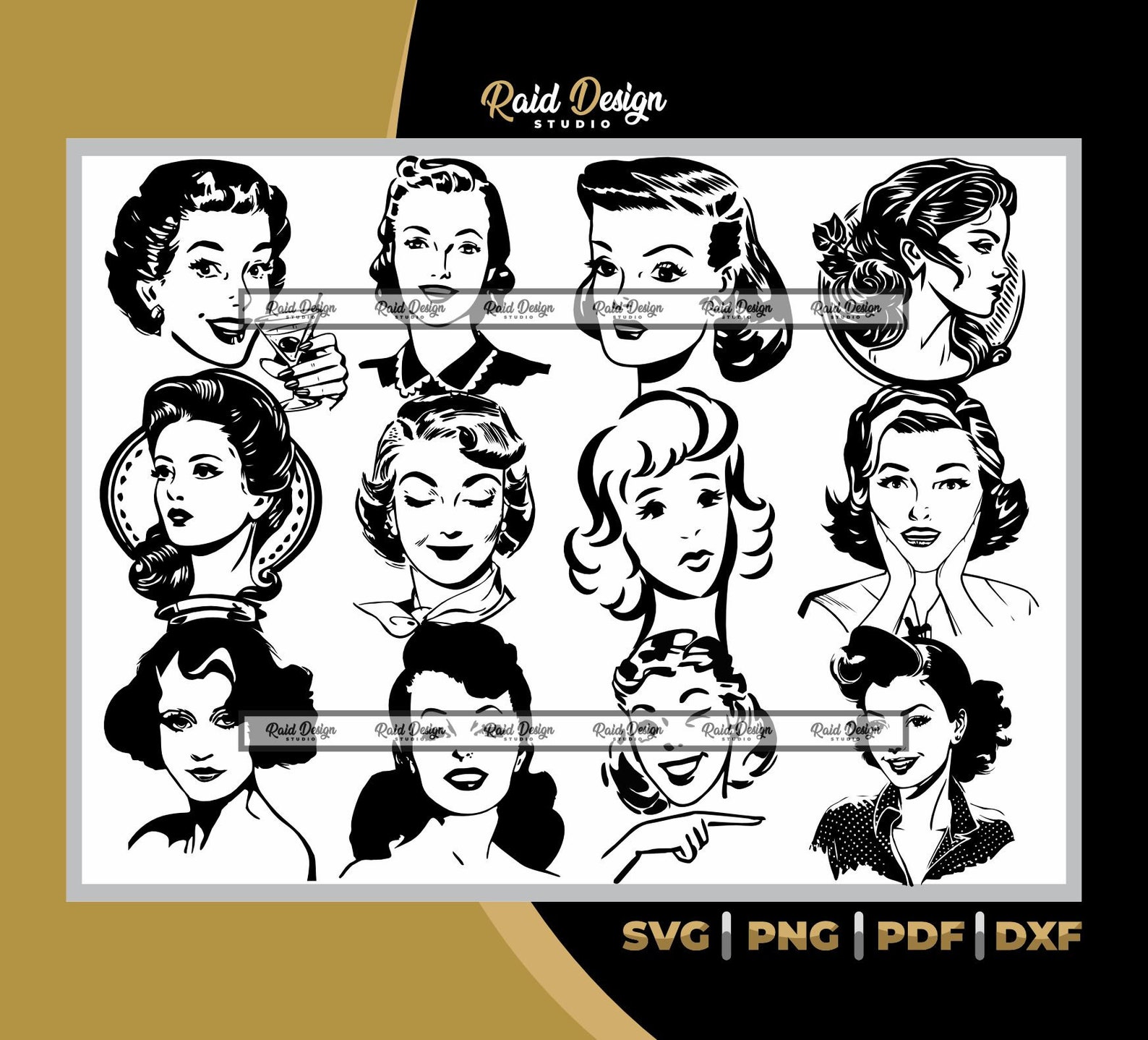 Retro Face Women Svg, Png, Dxf, Pdf, Ai - Etsy