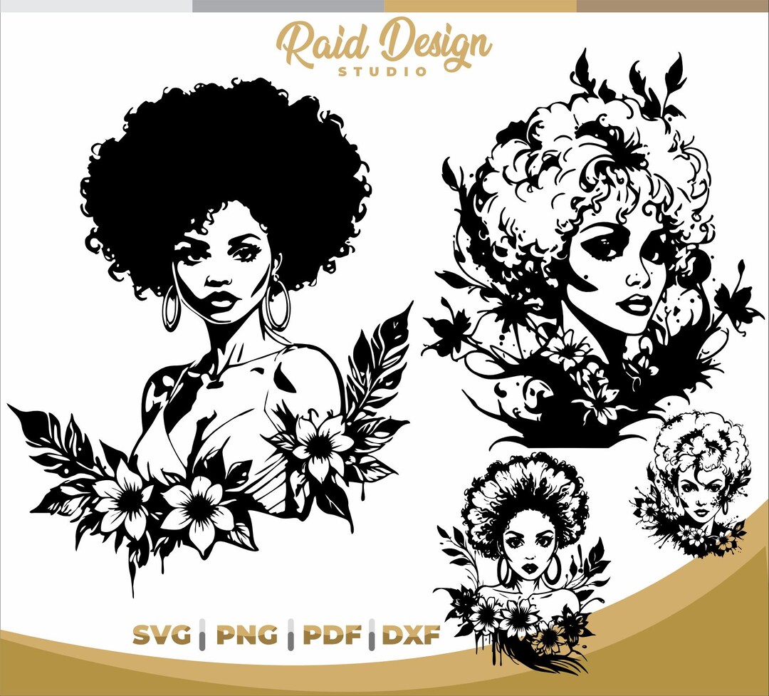 Afro Women Floral Designs for Printing, Instant Download - Etsy