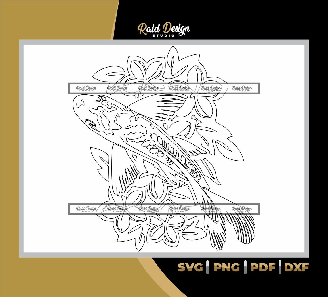 Koi Fish Flowers Silhouette Svg, Png, Dxf, Pdf, Ai - Etsy