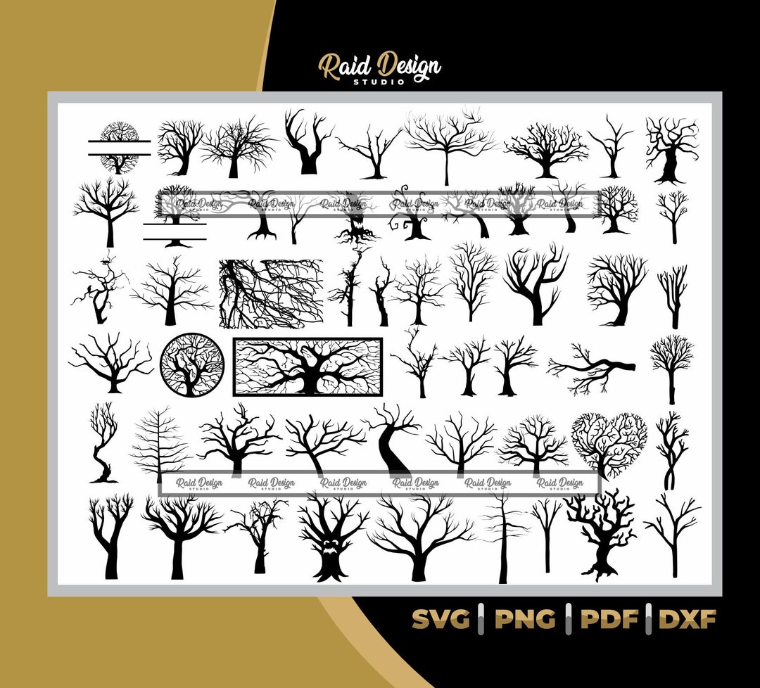 Tree Thumb Print Bundle, Dry Tree in Digital File, Withered Tree to ...