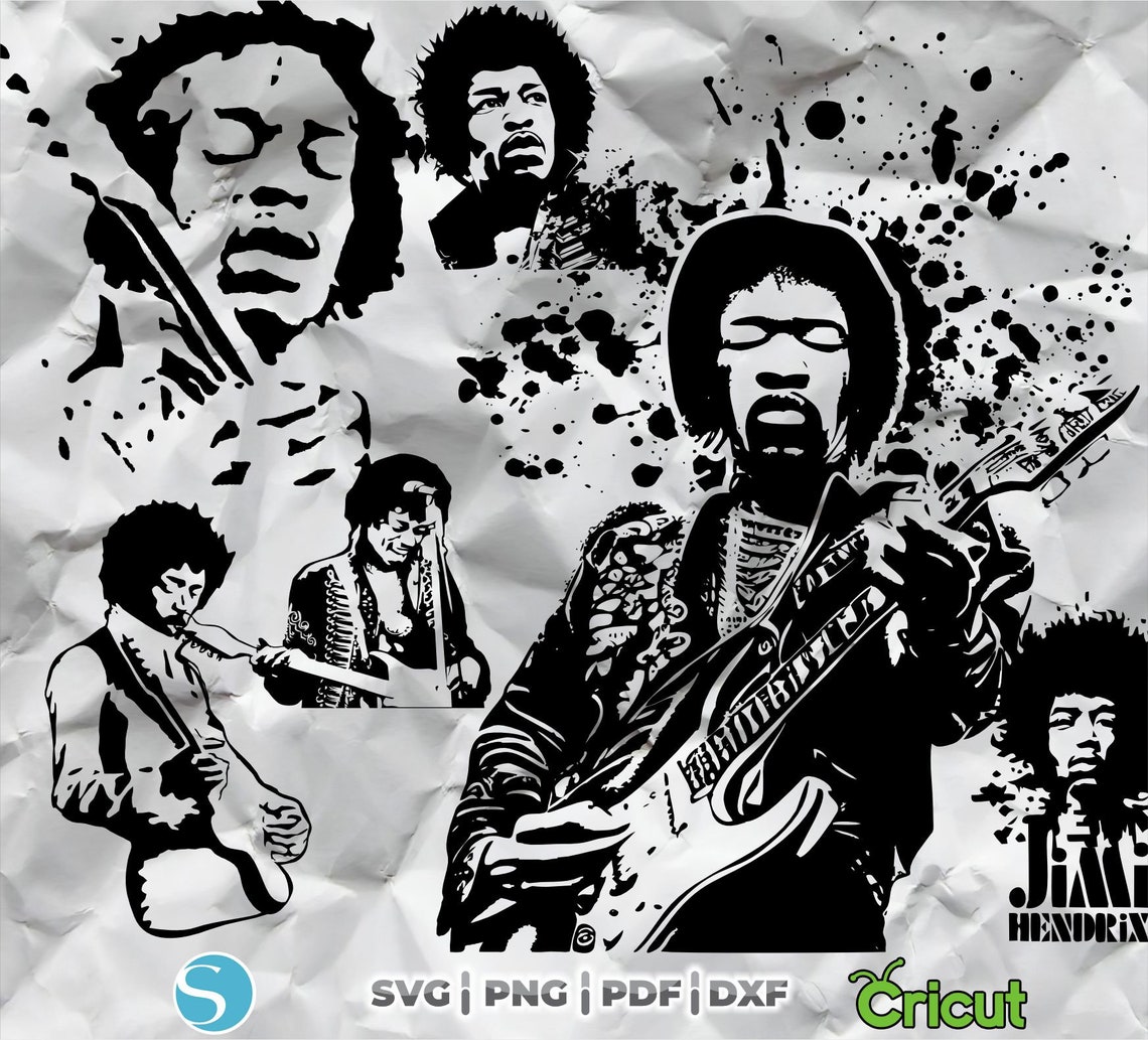 Jimi Hendrix SILHOUETTES, Jimi Hendrix Clipart, Jimi Hendrix Face ...