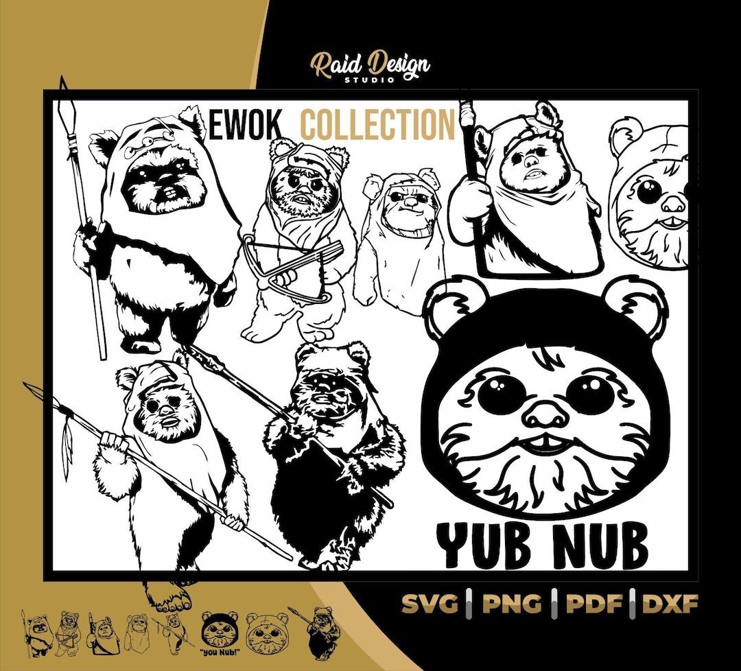 Ewoks Silhouette Collection, Ewok Svg, Ewok Line Art, Ewok Movie Character Design, Old Movie ...