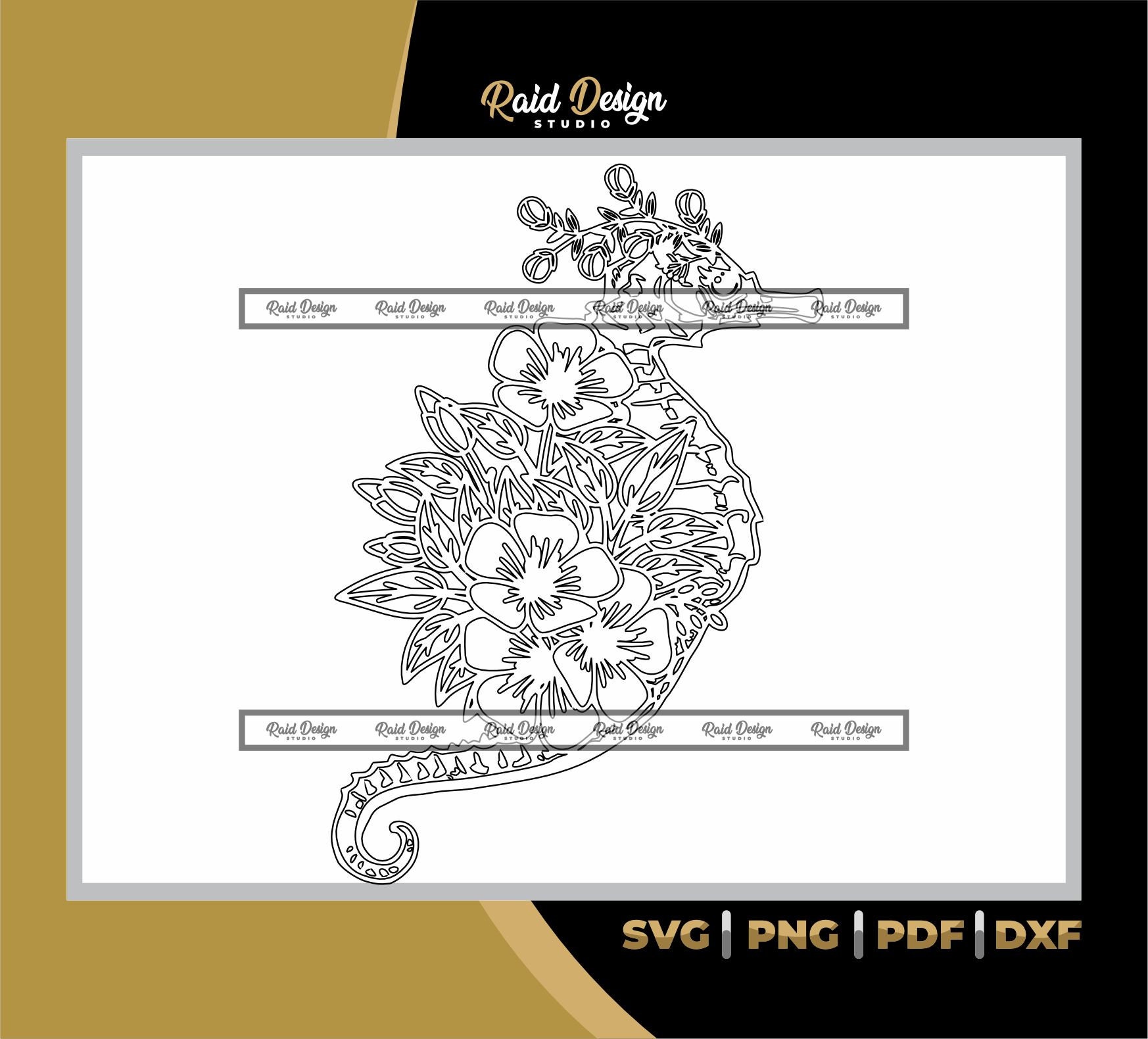 Sea Horse Flowers Lineart Svg, Png, Dxf, Pdf, Ai - Etsy
