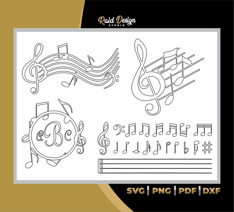 Music Notes Svg, Png, Dxf, Ai, Pdf, Musical Note for Printing on T ...