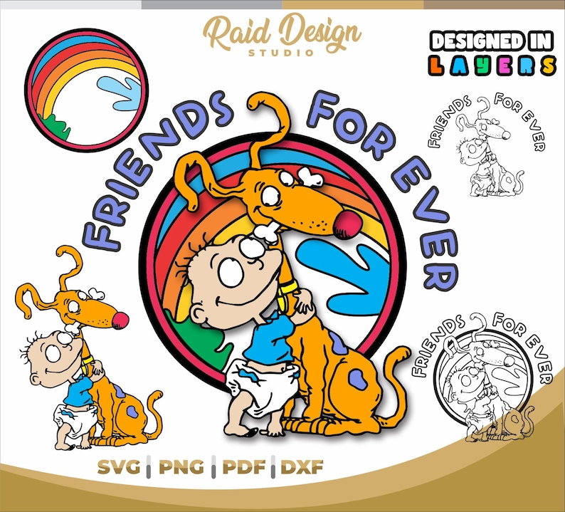 Friends Forever, Design for Rugrats Print, Vintage Rainbow Children's ...