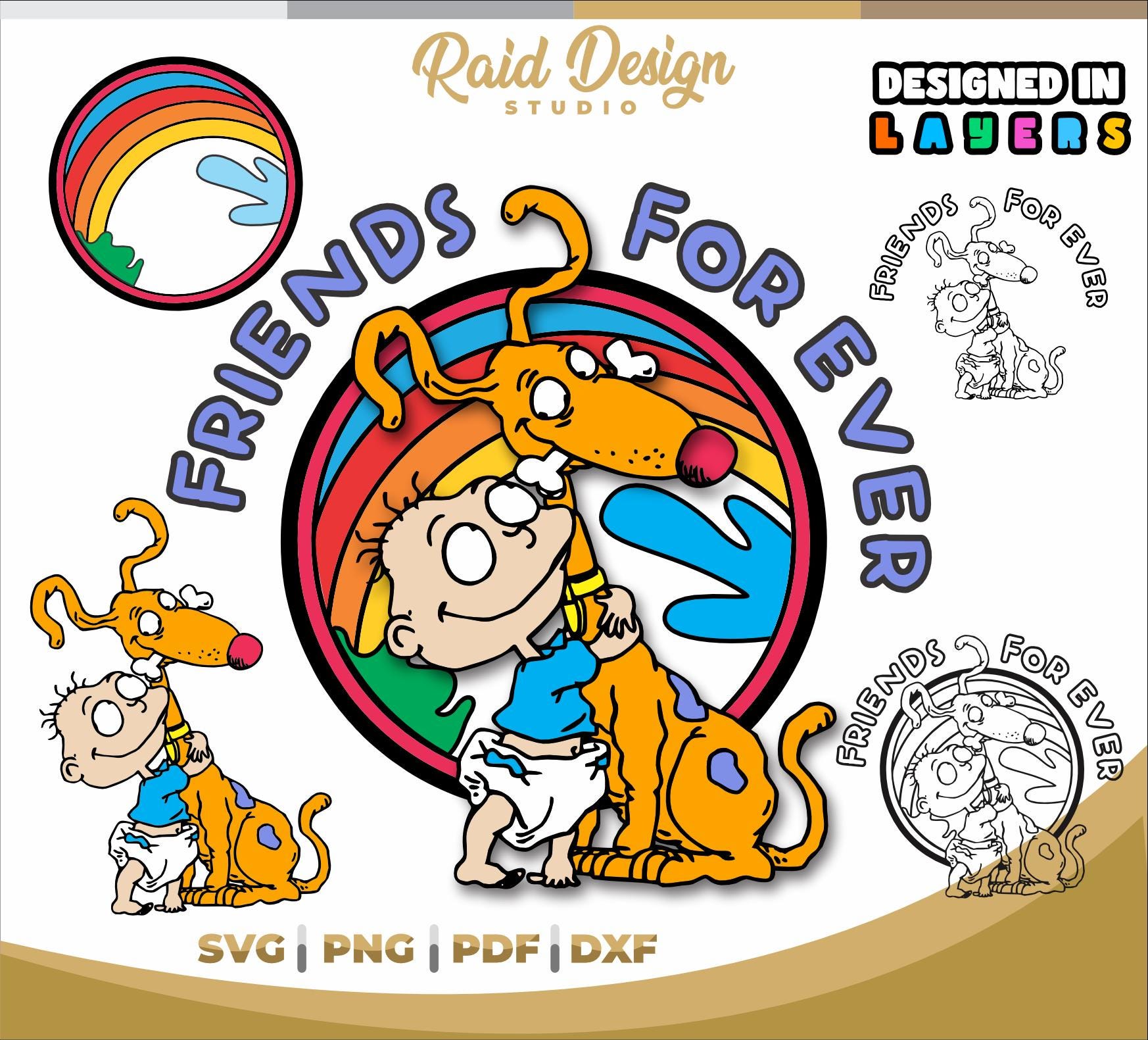 Friends Forever, Design for Rugrats Print, Vintage Rainbow Children's ...