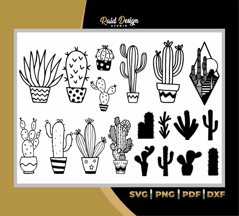 Cactus Designs Svg, Png, Dxf, Pdf - Etsy