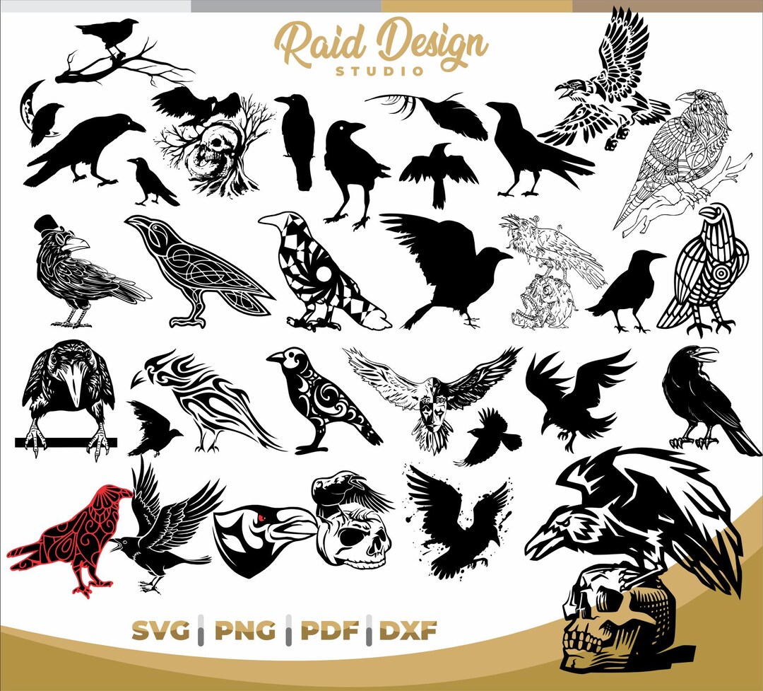 Raven Svg Bundle, Png Raven Designs, Raven Svg Clipart, Raven Dxf ...