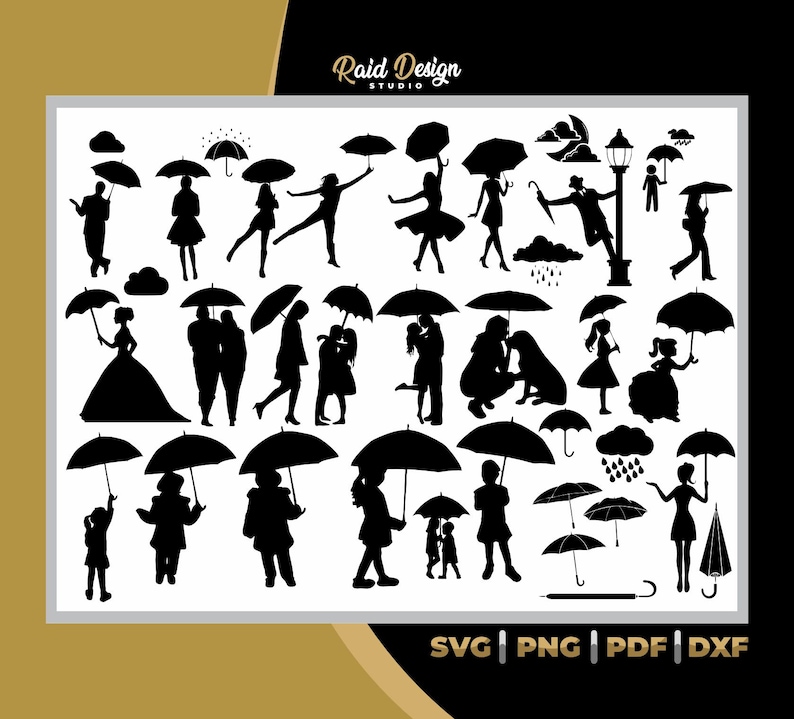 Umbrella Rain Silhouette Svg, Dxf, Png, Pdf - Etsy