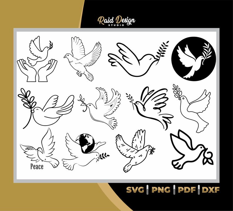 Dove Peace Svg, Png, Dxf, Pdf, Peace Bird for Printing on T-shirts ...