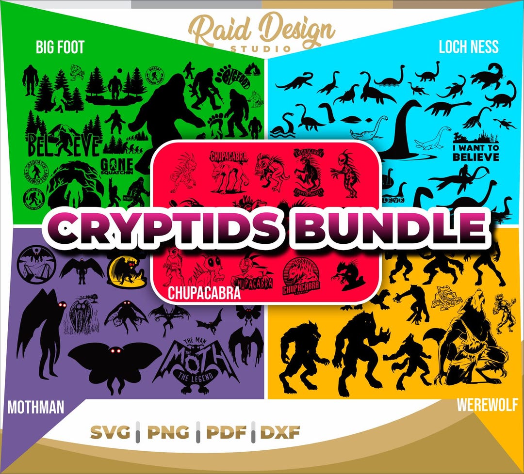Cryptid Bundle Designs, Chupacabra Svg, Loch Ness Designs, Big Foot Svg, Werewolf Svg, Big Foot ...