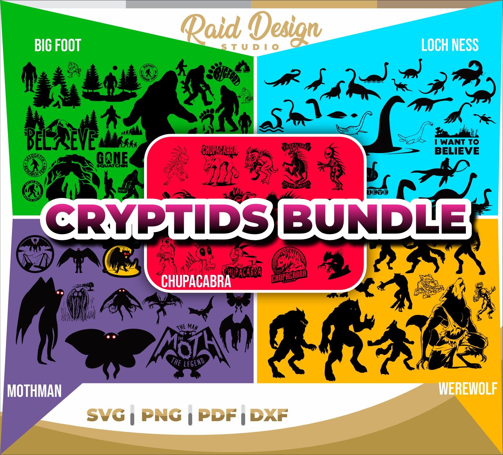 Cryptid Bundle Designs, Chupacabra Svg, Loch Ness Designs, Big Foot Svg ...