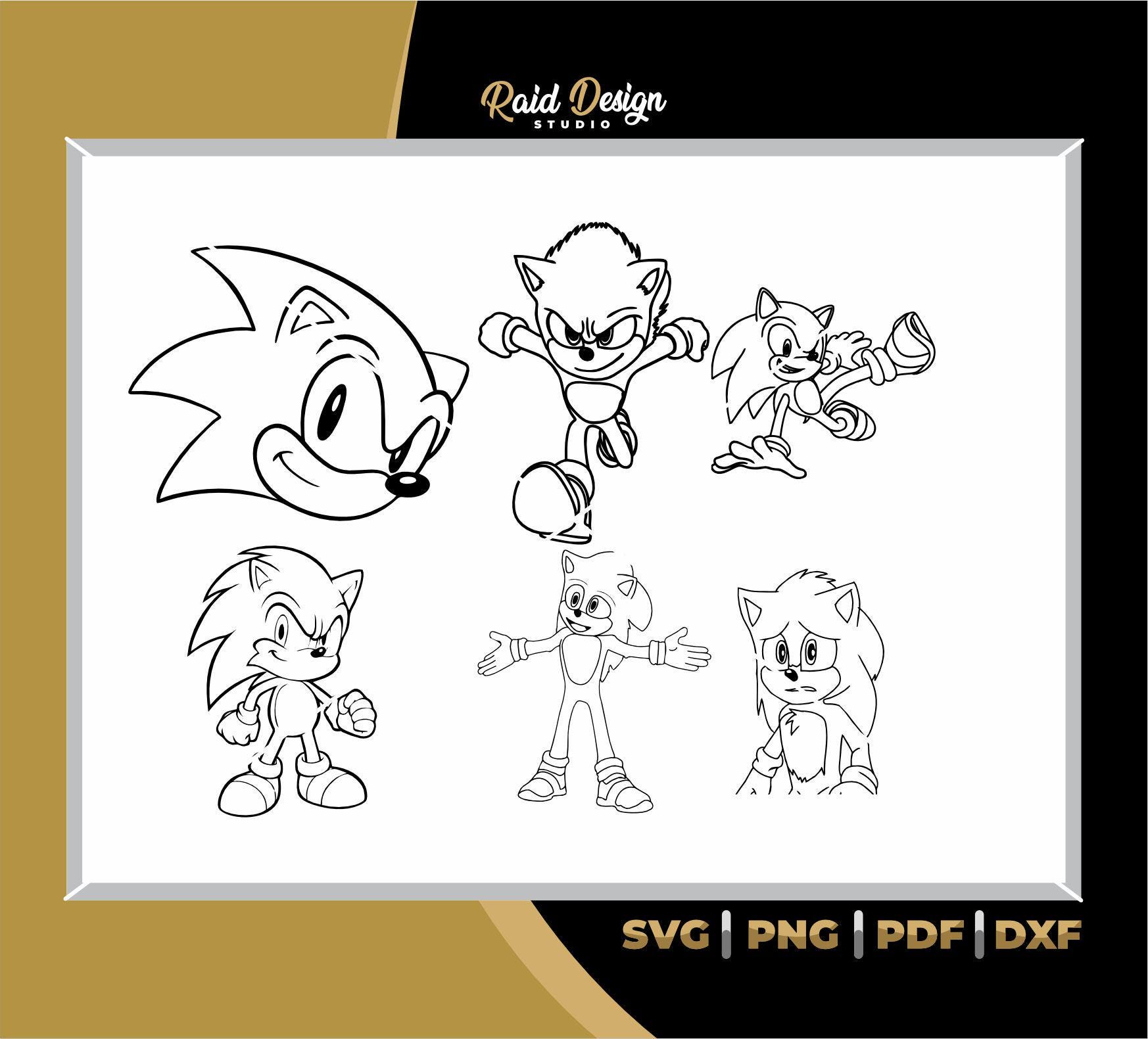 6 Sonic Design in Lines, Cutting File, Sonic Design for Printing on T ...