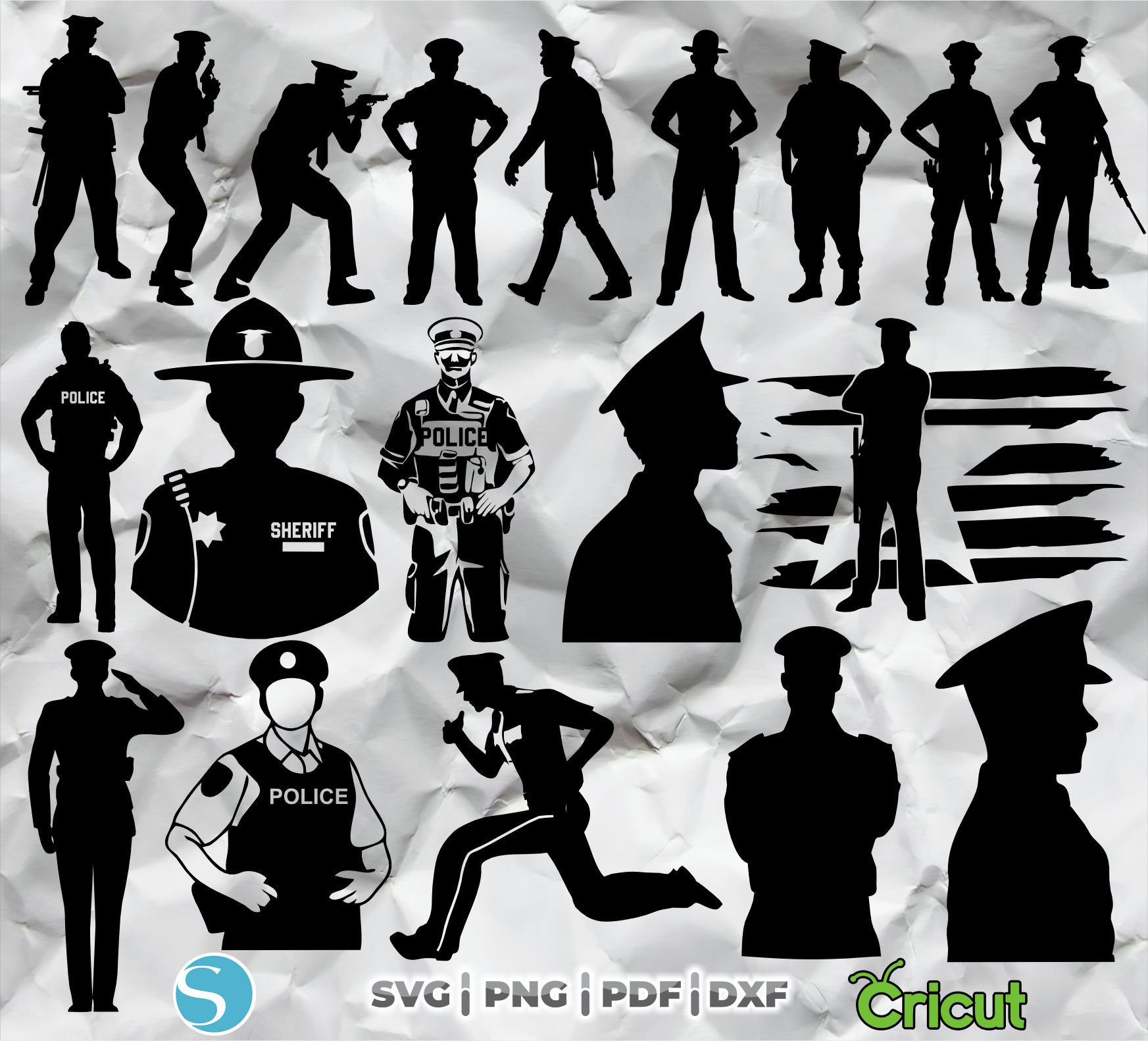 Police Silhouette for Printing, Police Line Art for Laser Cutting ...