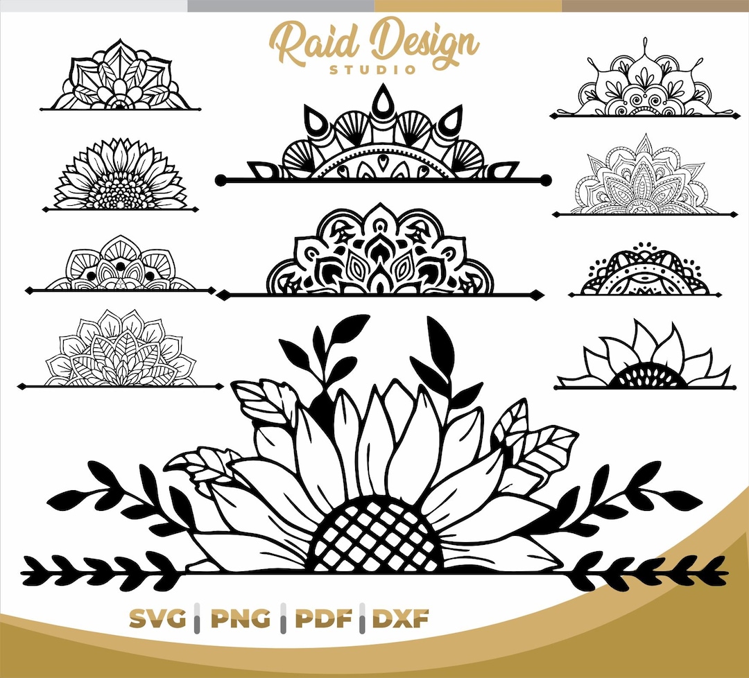 Half Mandala - SVG - PNG - Floral Mandala for T-shirt - Commercial Use ...