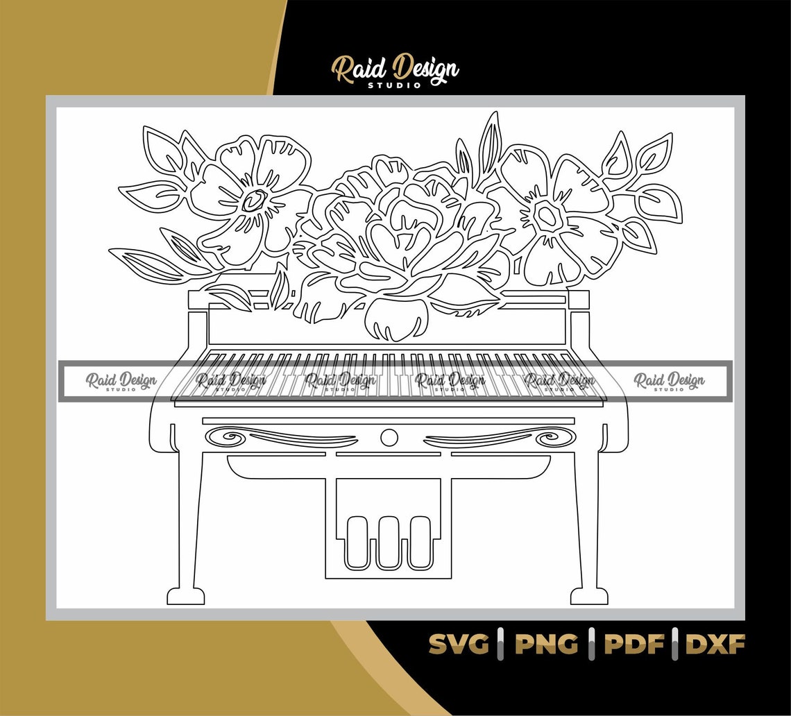 Piano Flowers Lineart Svg, Png, Dxf, Pdf, Ai - Etsy