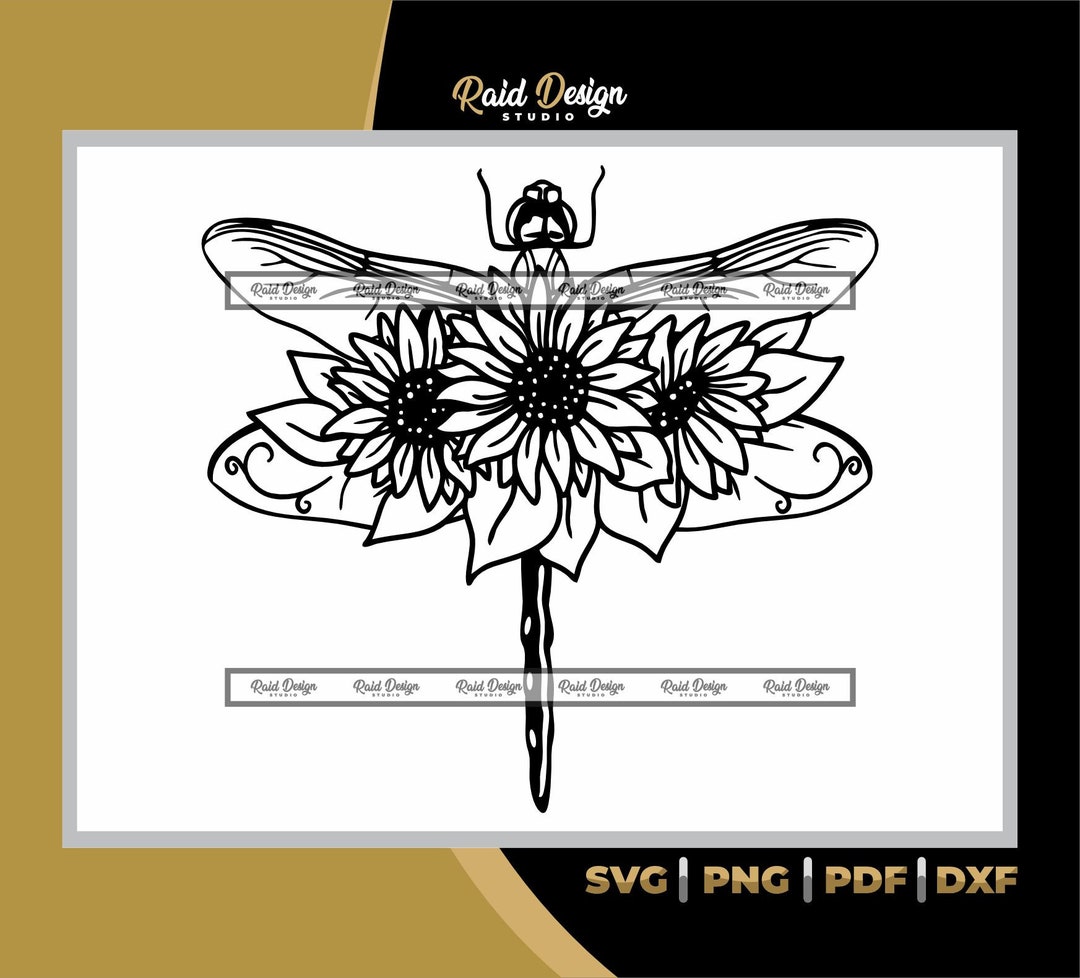 Dragonfly Sunflower Lineart, Svg, Png, Dxf, Pdf, Ai - Etsy
