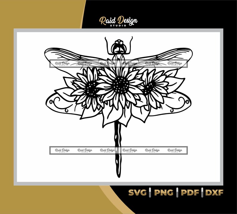 Dragonfly Sunflower Lineart, Svg, Png, Dxf, Pdf, Ai - Etsy