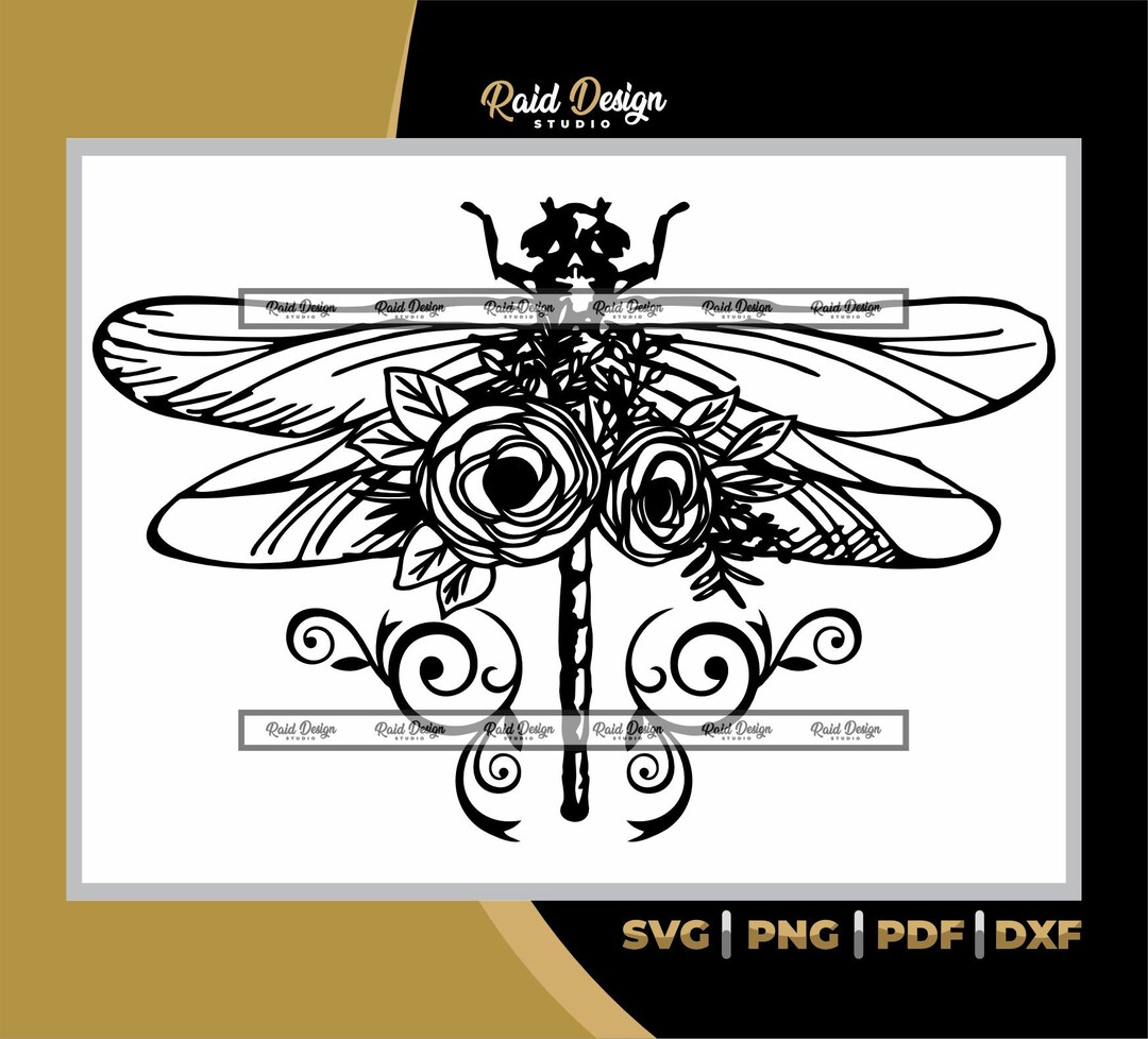 Dragonfly Floral Lineart Svg, Png, Dxf, Pdf, Ai - Etsy