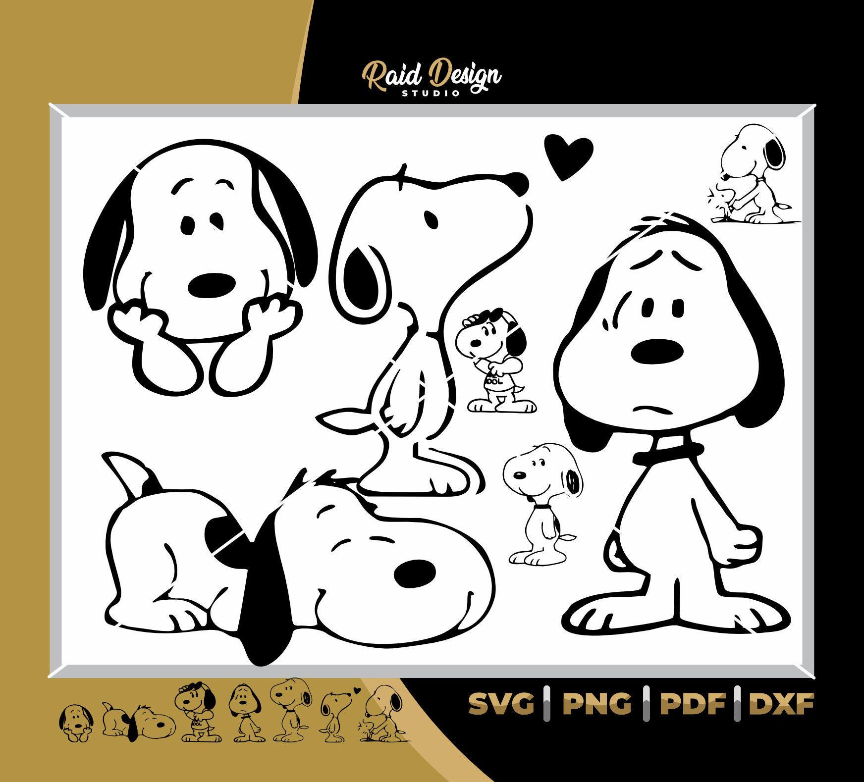 Animated Dog Design for Printing, Svg in Line Art Style, Snoopy Design ...