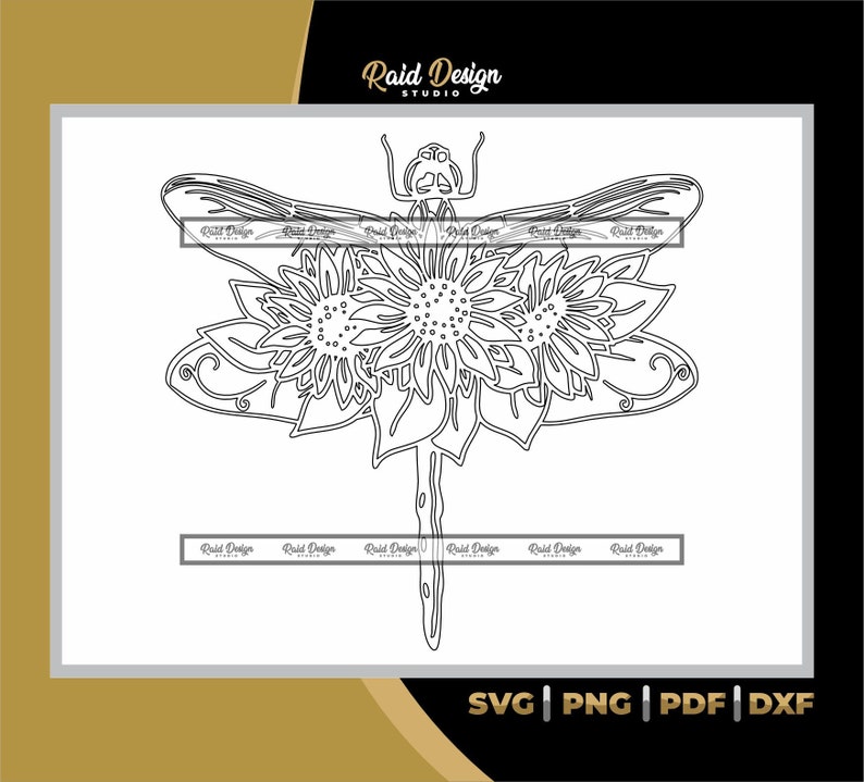 Dragonfly Sunflower Lineart, Svg, Png, Dxf, Pdf, Ai - Etsy