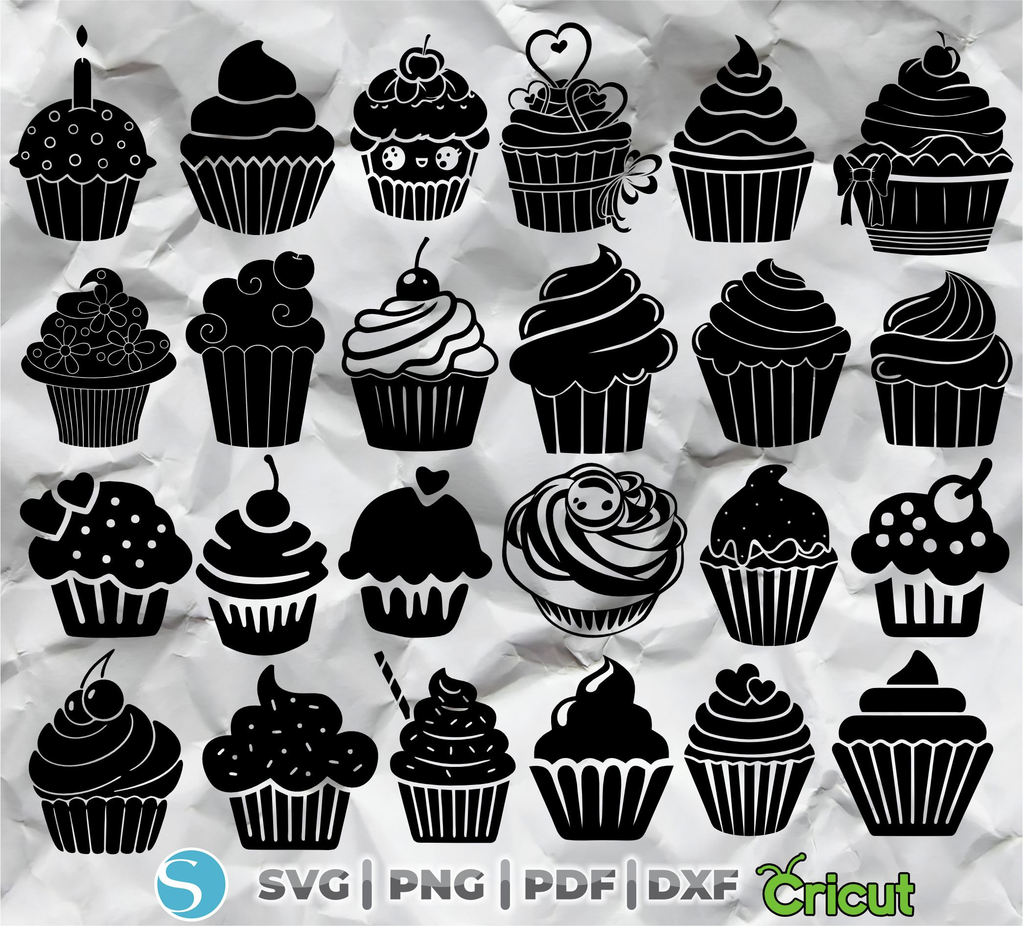 Cupcakes Silhouette Svg Cupcakes Lineart Cut Files Cupcakes Deco