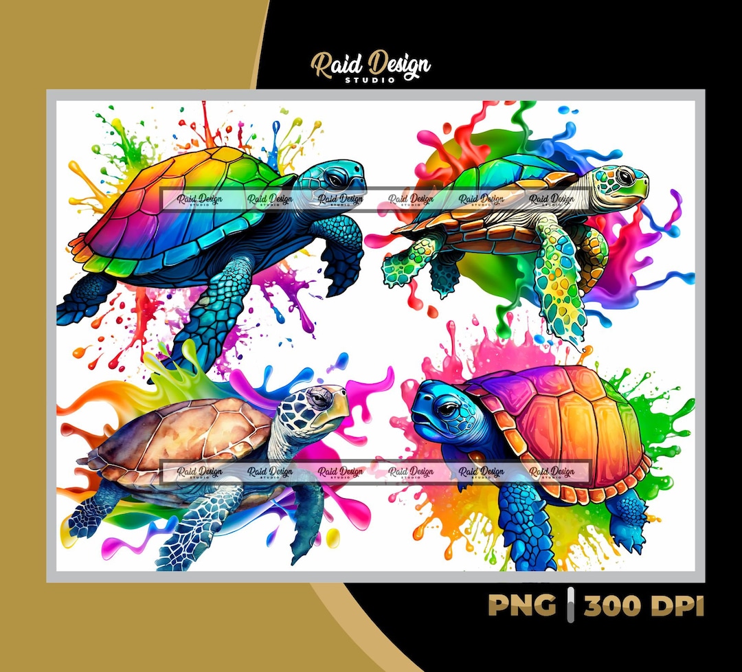 Turtle With Rainbow Design Around, Png Image, 300 Dpi Design, Turtle ...