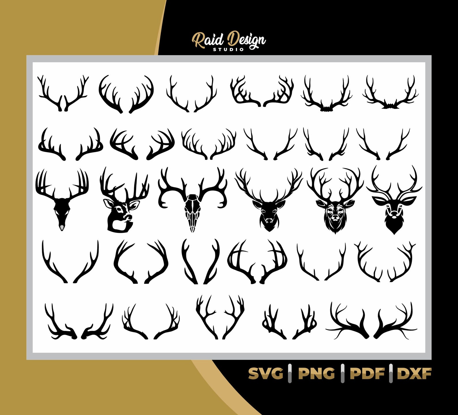 Deer Antlers Bundle Svg, Pdf, Dxf, Png - Etsy