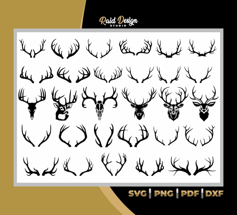Deer Antlers Bundle Svg, Pdf, Dxf, Png - Etsy