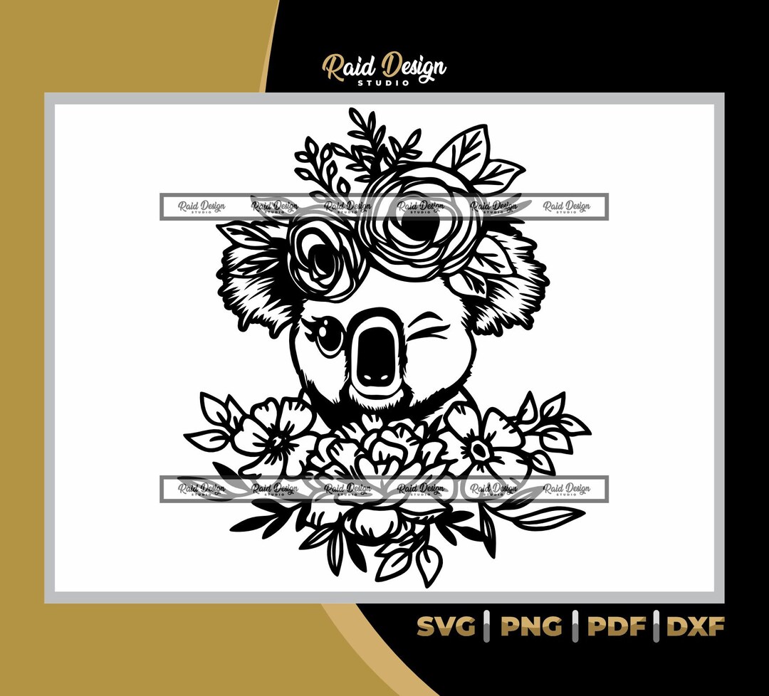 Koala Floral Lineart Svg, Png, Dxf, Pdf - Etsy
