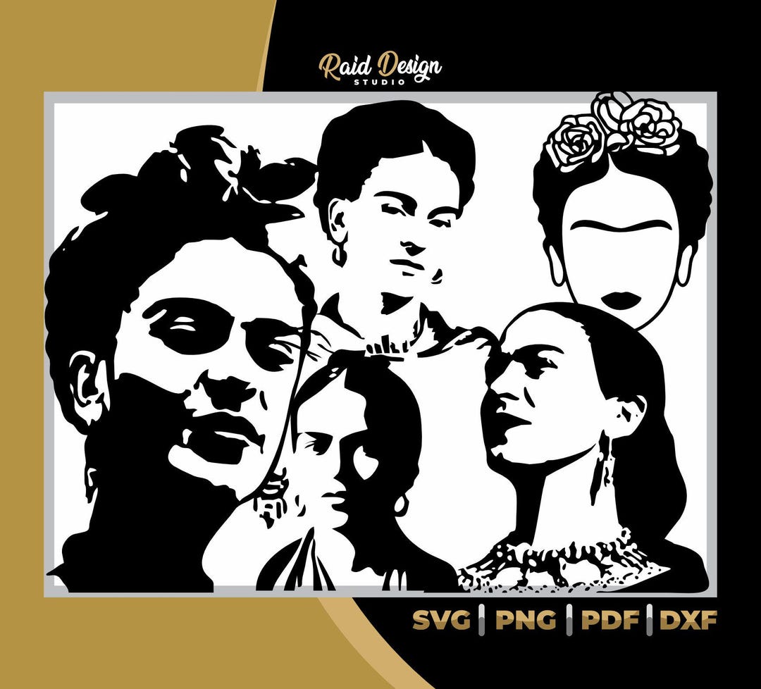 Frida Kahlo Silhouette Pack, Clipart for Printing, Frida Kahlo Face for ...