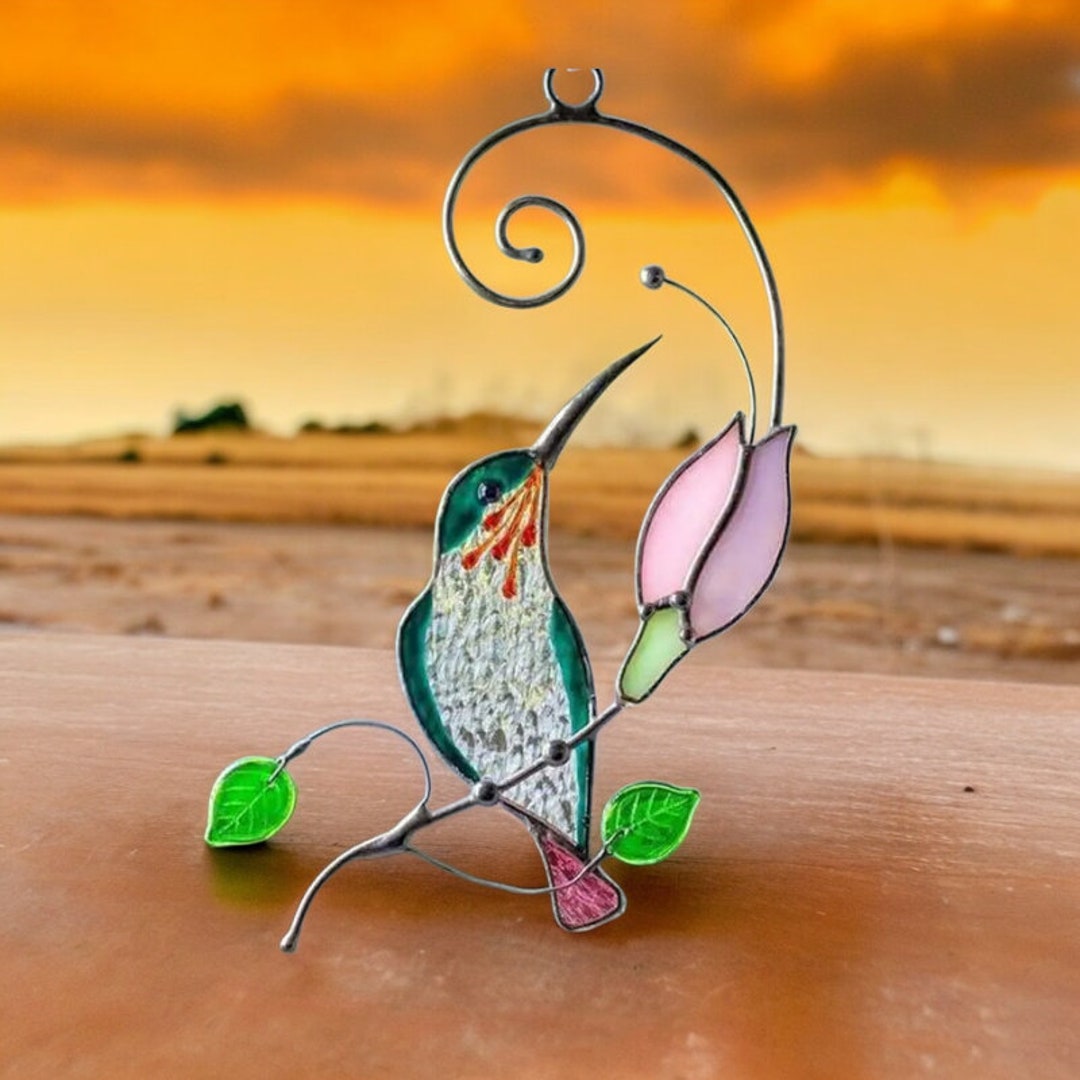 Hummingbird Stained Glass Window Hangings Mothers Day Gift Hummingbird ...