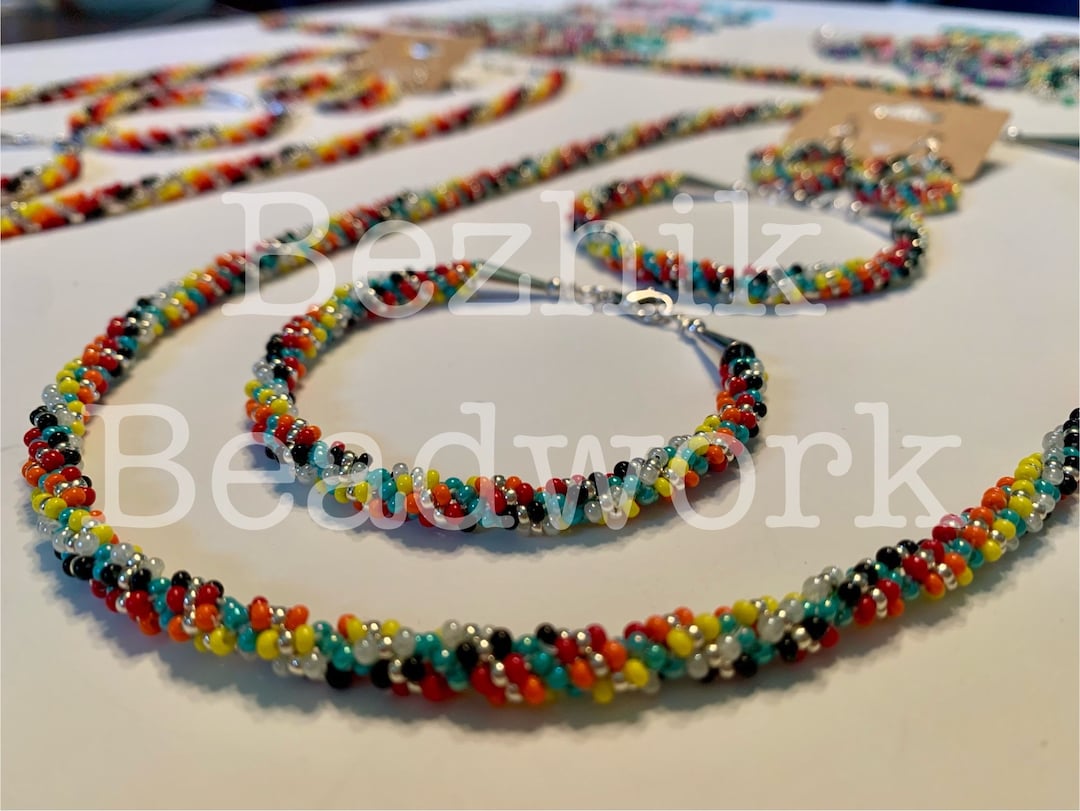 Bezhik Beadwork Beaded Spiral Rope Jewelry Set in Turquoise W/ Fire ...