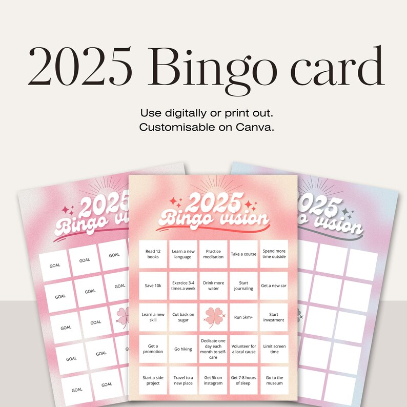 2025 Bingo Card Vision Board Digital Download, Customizable Canva ...
