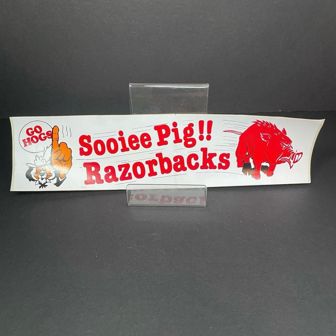University of Arkansas Vintage Razorbacks Bumper Sticker Go Hogs Wooo ...