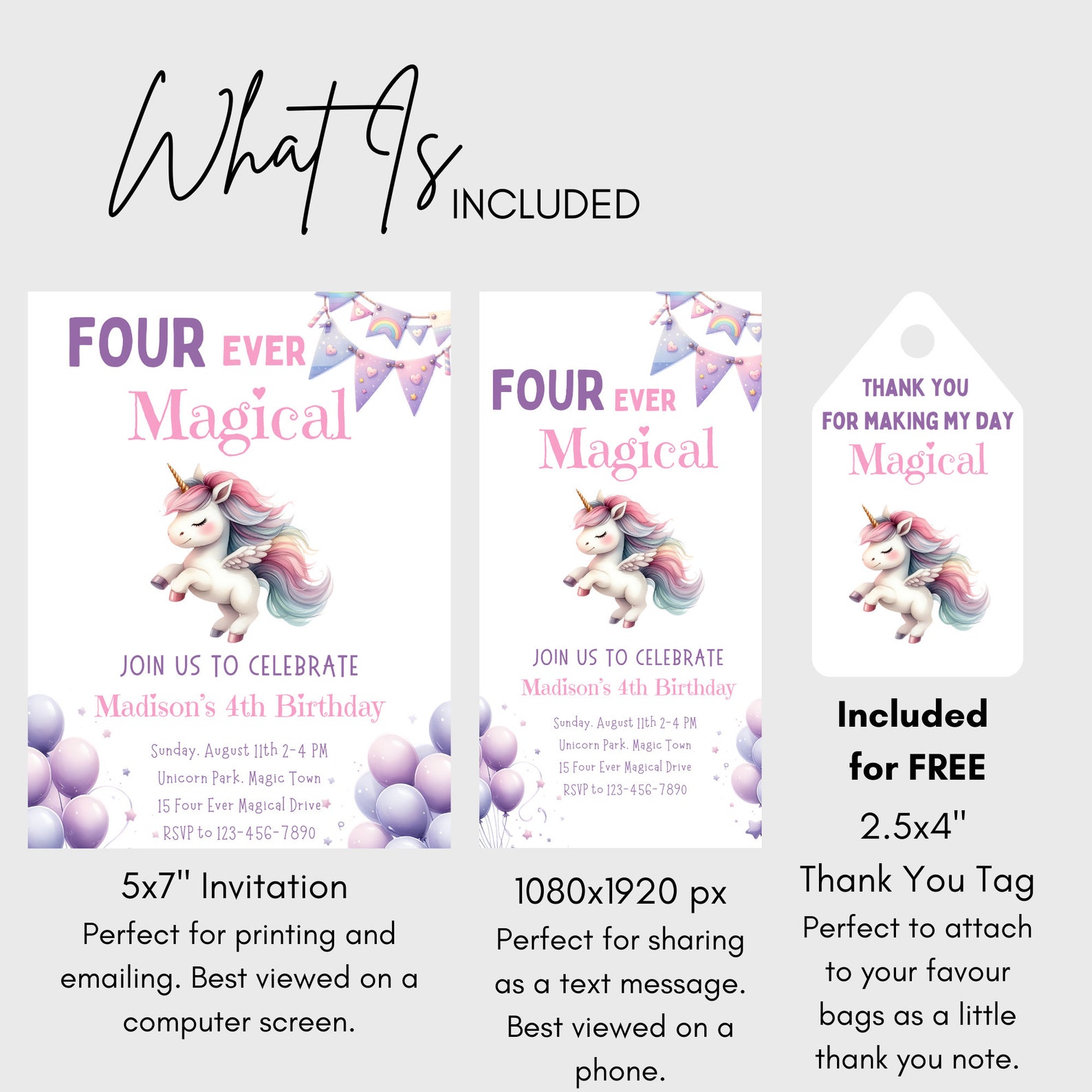 Instant Download 4th Birthday Party Four Ever Magical Birthday ...