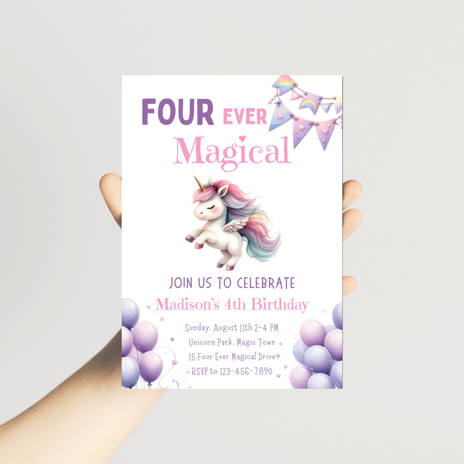 Instant Download 4th Birthday Party Four Ever Magical Birthday ...