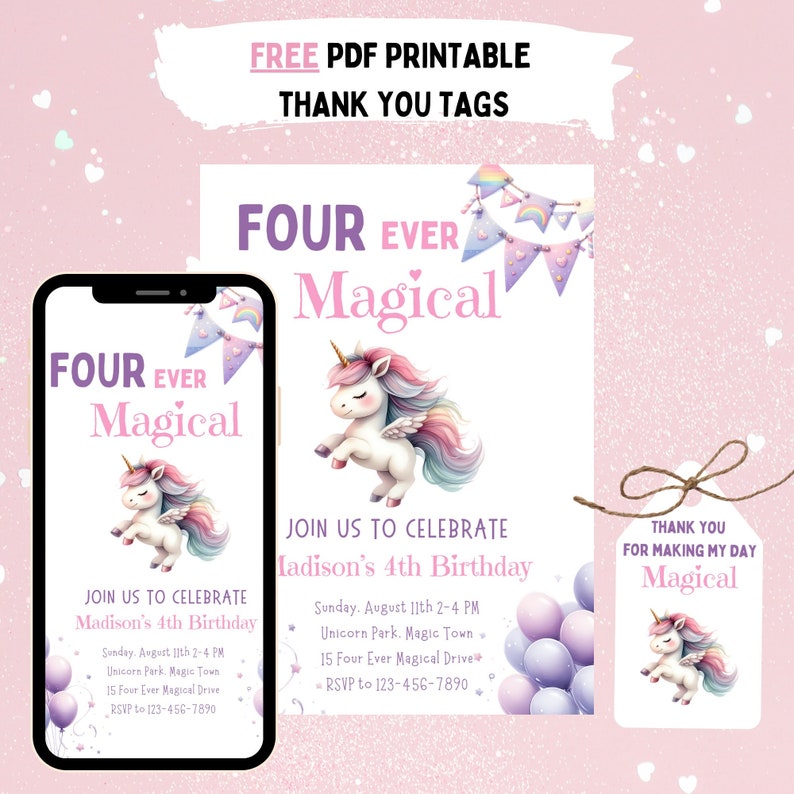 Instant Download 4th Birthday Party Four Ever Magical Birthday ...