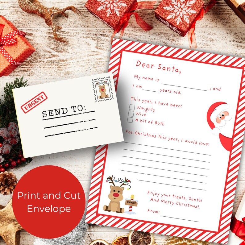 Letter to Santa Kit: Printable Christmas Wish List, Envelope (instant ...
