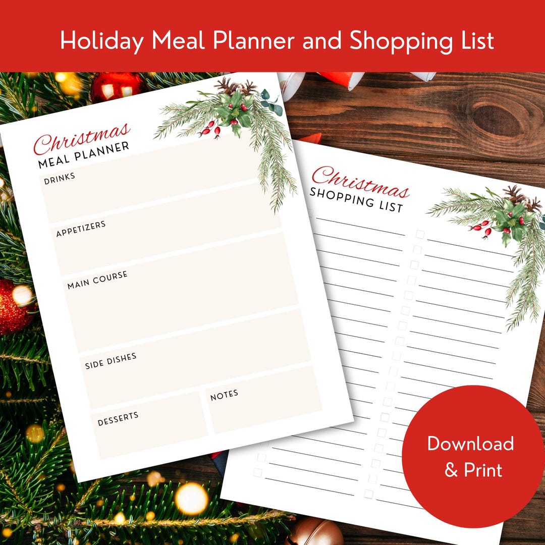 Printable Holiday Meal Planner With Shopping List | Christmas Menu ...