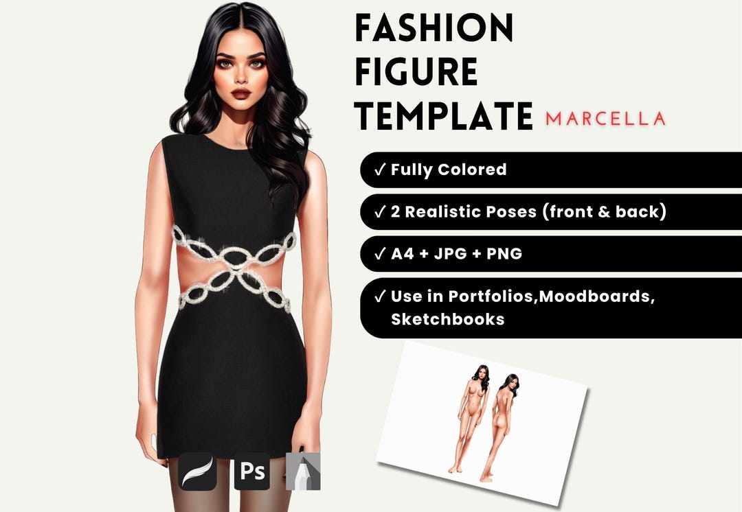 FASHION CROQUIS | Fashion Figure Template | Realistic Rendering | Front ...