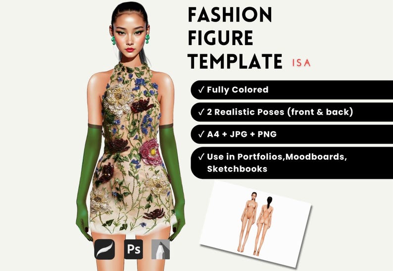 Fashion Figure Template, Procreate Model, Woman Croquis SET, Front and ...