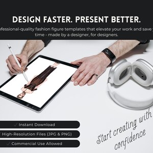 Female Croqui -fashion Figure Template, Front & Back Poses (digital ...