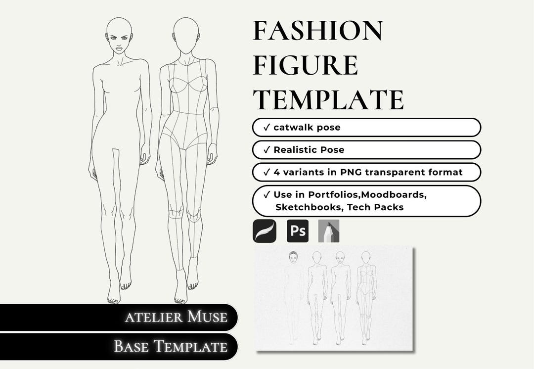 Catwalk Fashion Figure Template - Atelier Muse | Front & Back Croquis ...