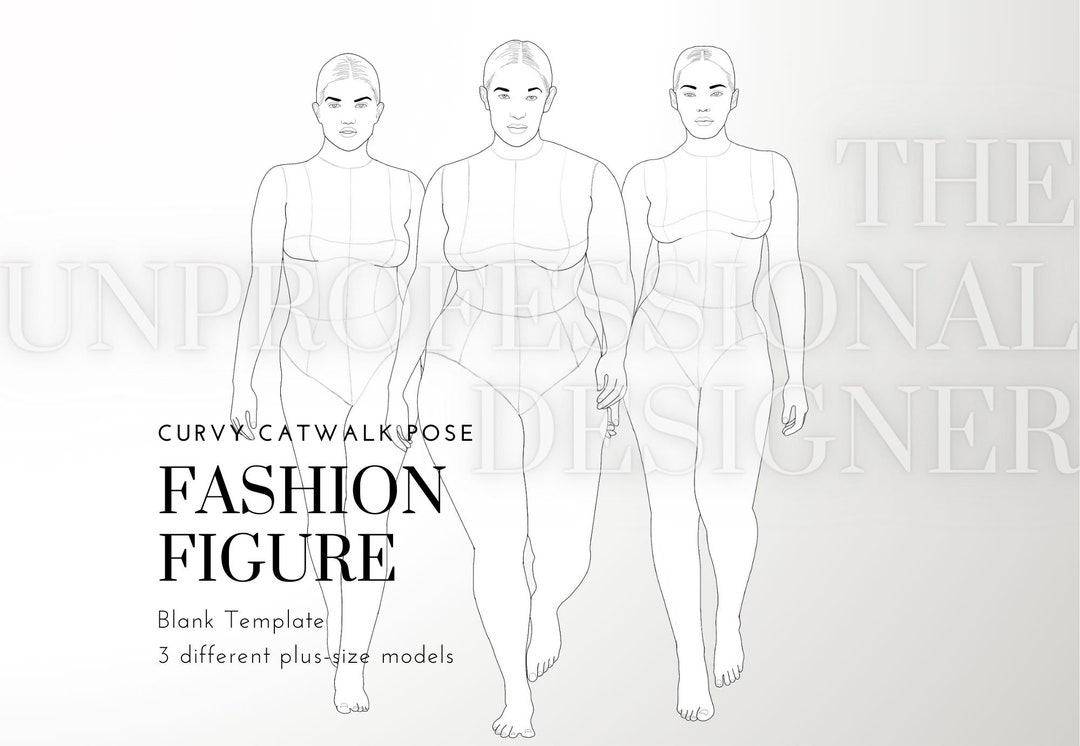 Curvy Catwalk Pose Fashion Figure Template 3 Realistic Plus Size Models ...