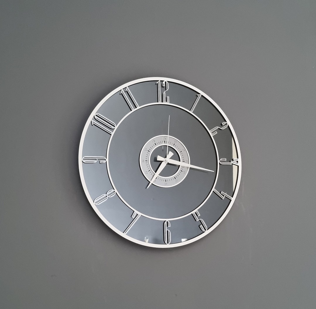 Oversize Silent Mirrored Wall Clock, Decorative Modern Large Plexiglass ...