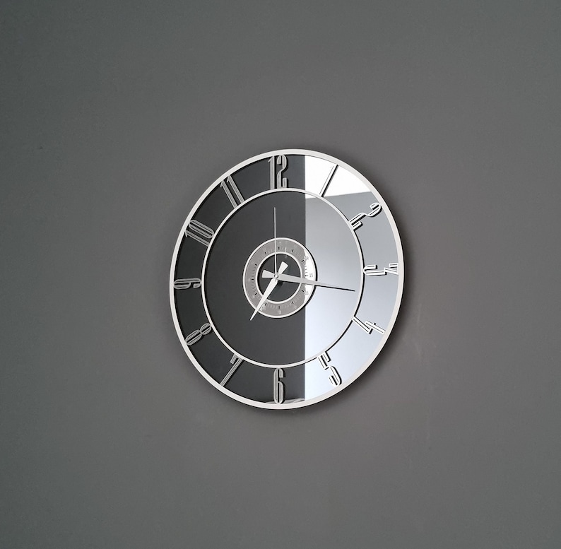 Oversize Silent Mirrored Wall Clock, Decorative Modern Large Plexiglass ...